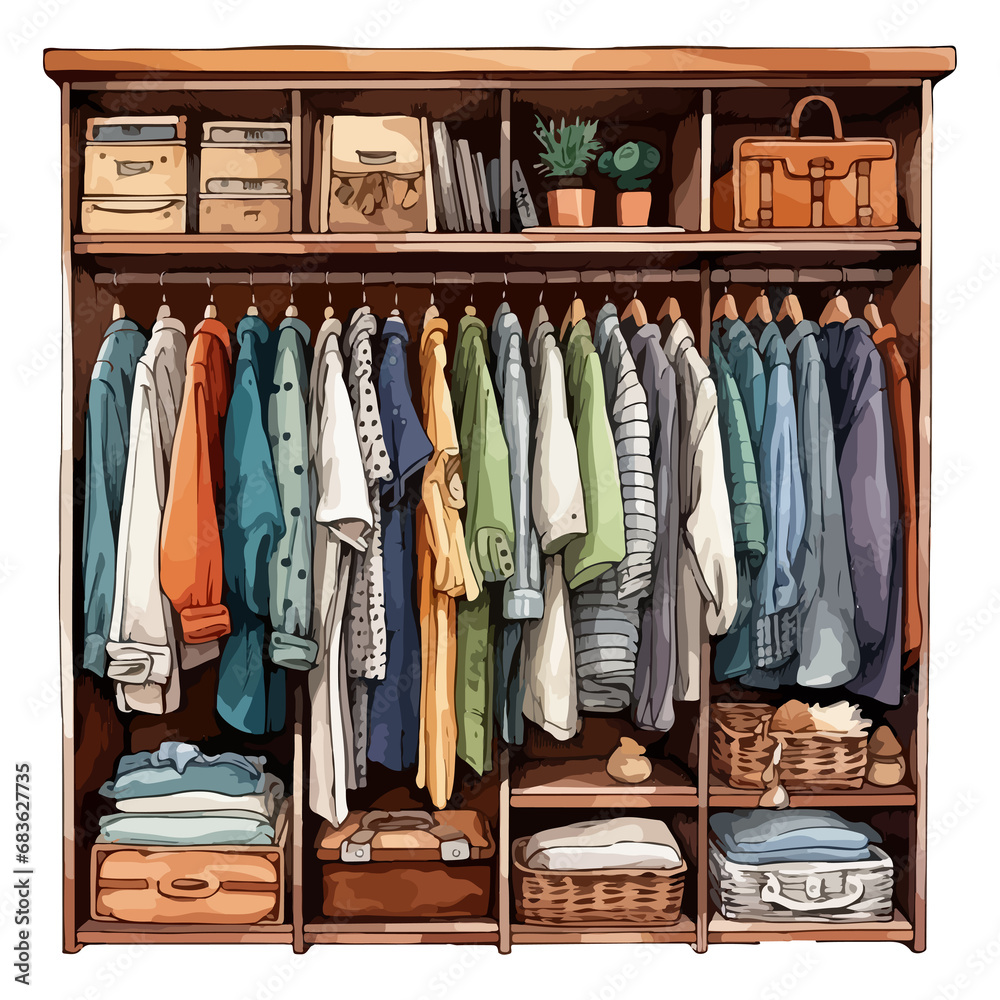 Wardrobe in cartoon style on transparent background, Wardrobe sticker ...