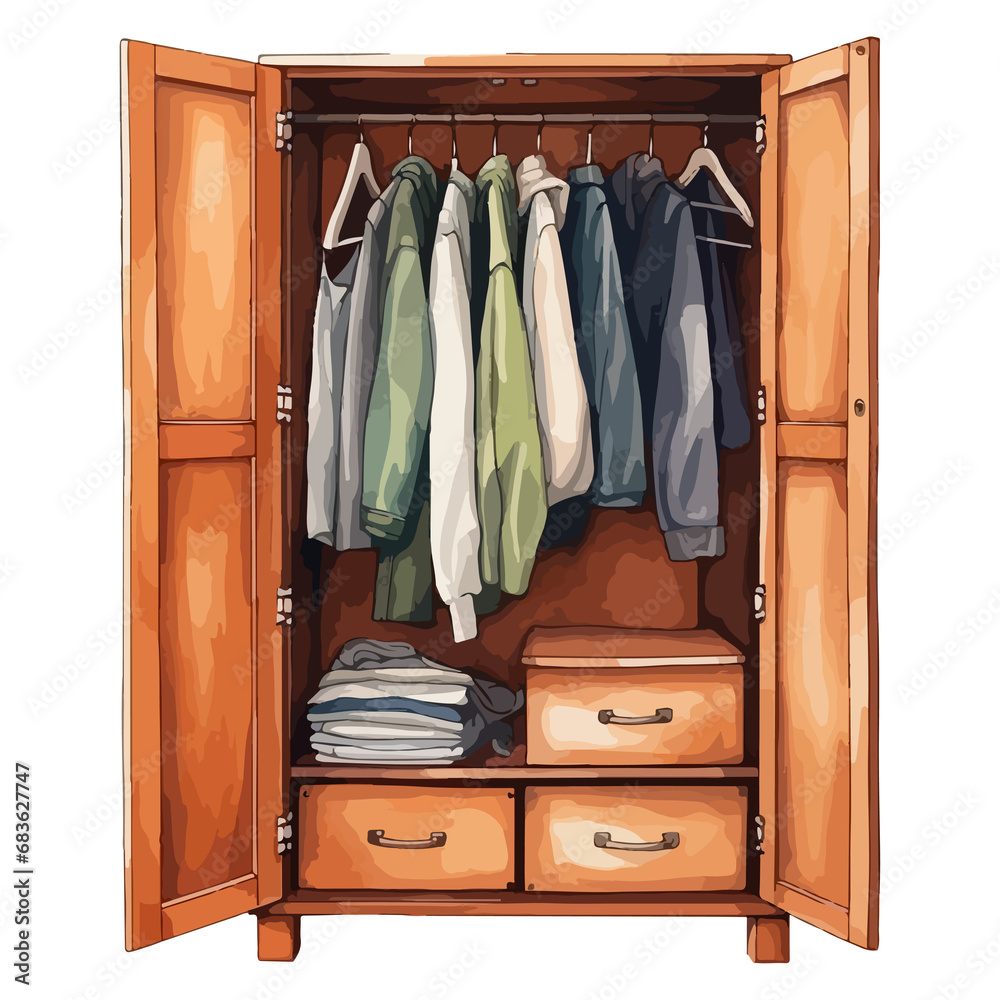 Wardrobe in cartoon style on transparent background, Wardrobe sticker ...