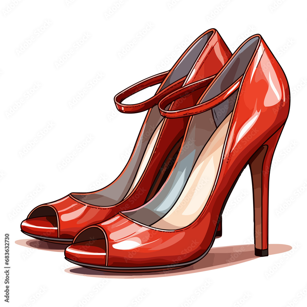 Pair of red high heels in cartoon style on transparent background, Pair ...