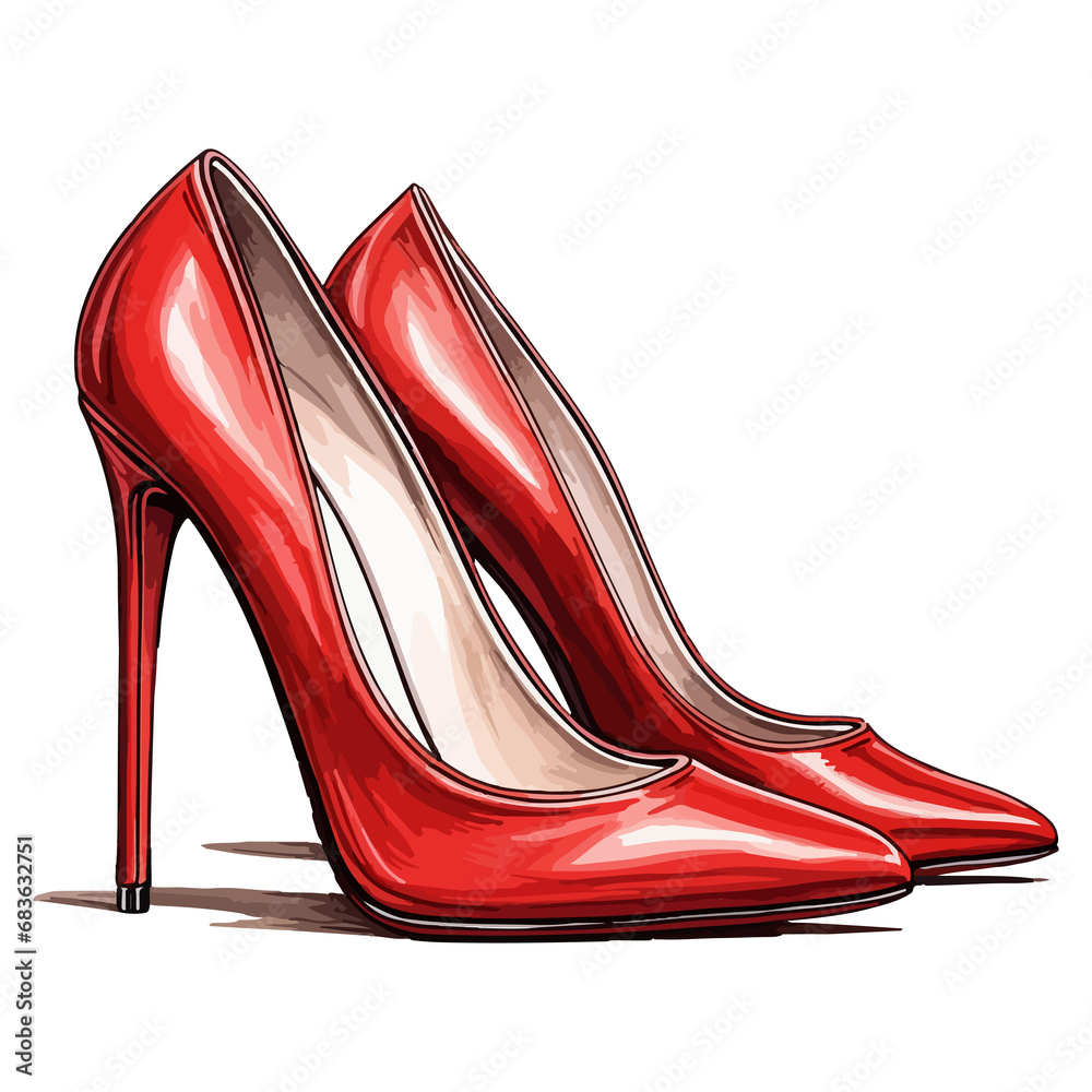 Pair of red high heels in cartoon style on transparent background, Pair ...