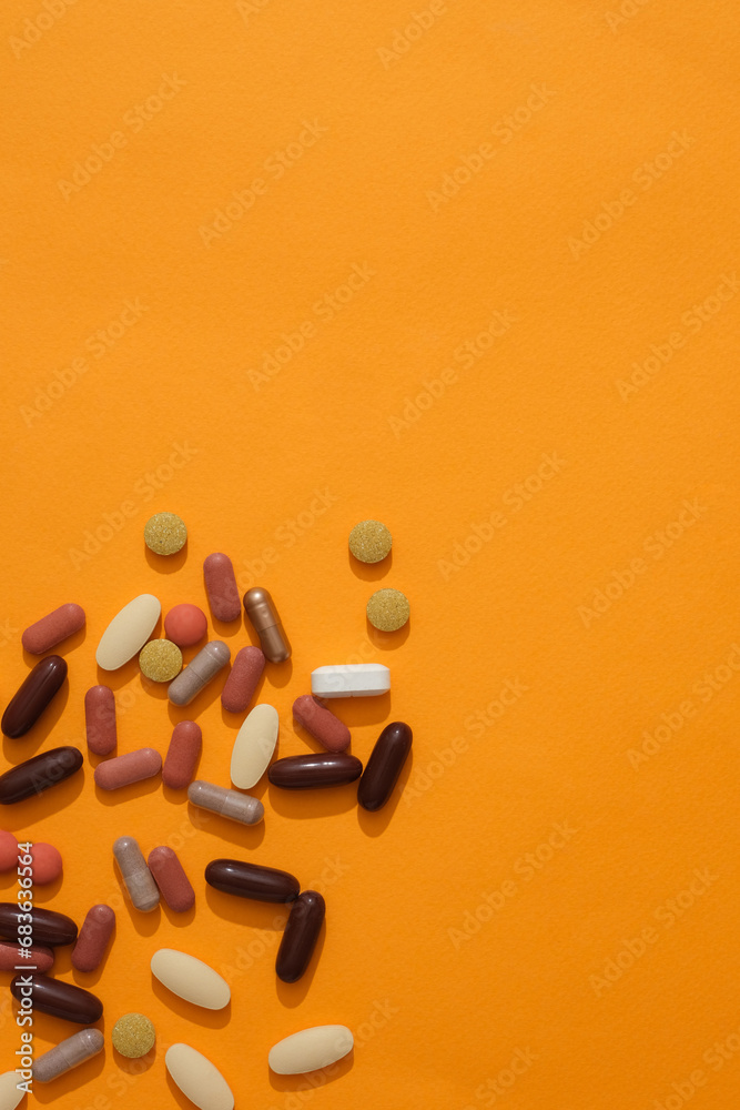 Hard capsules, soft capsules and tablets of different colors and shapes ...