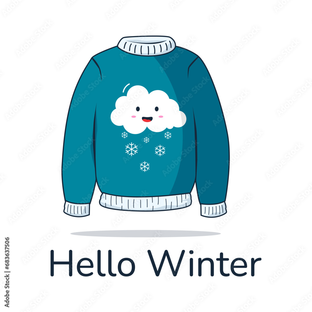 Cartoon Sweater with image of smiling snow clouds vector illustration ...