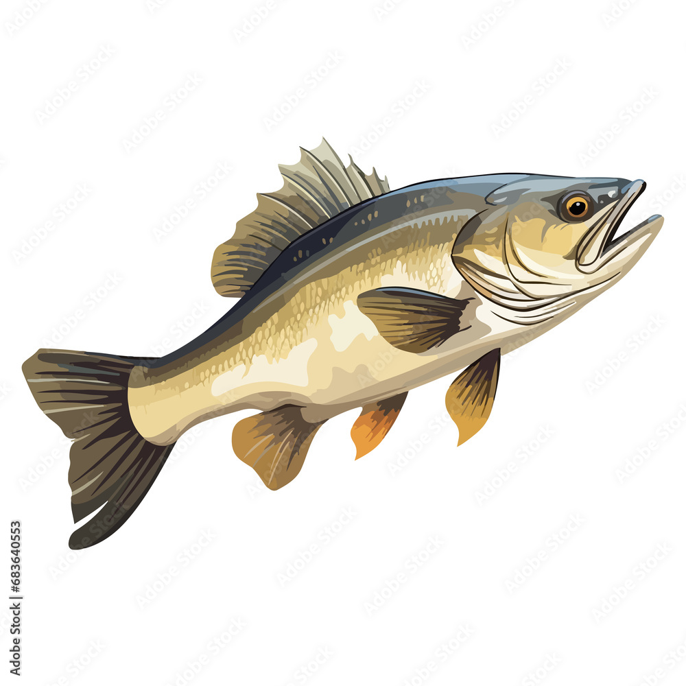 Walleye fish animal in cartoon style on transparent background, Walleye ...