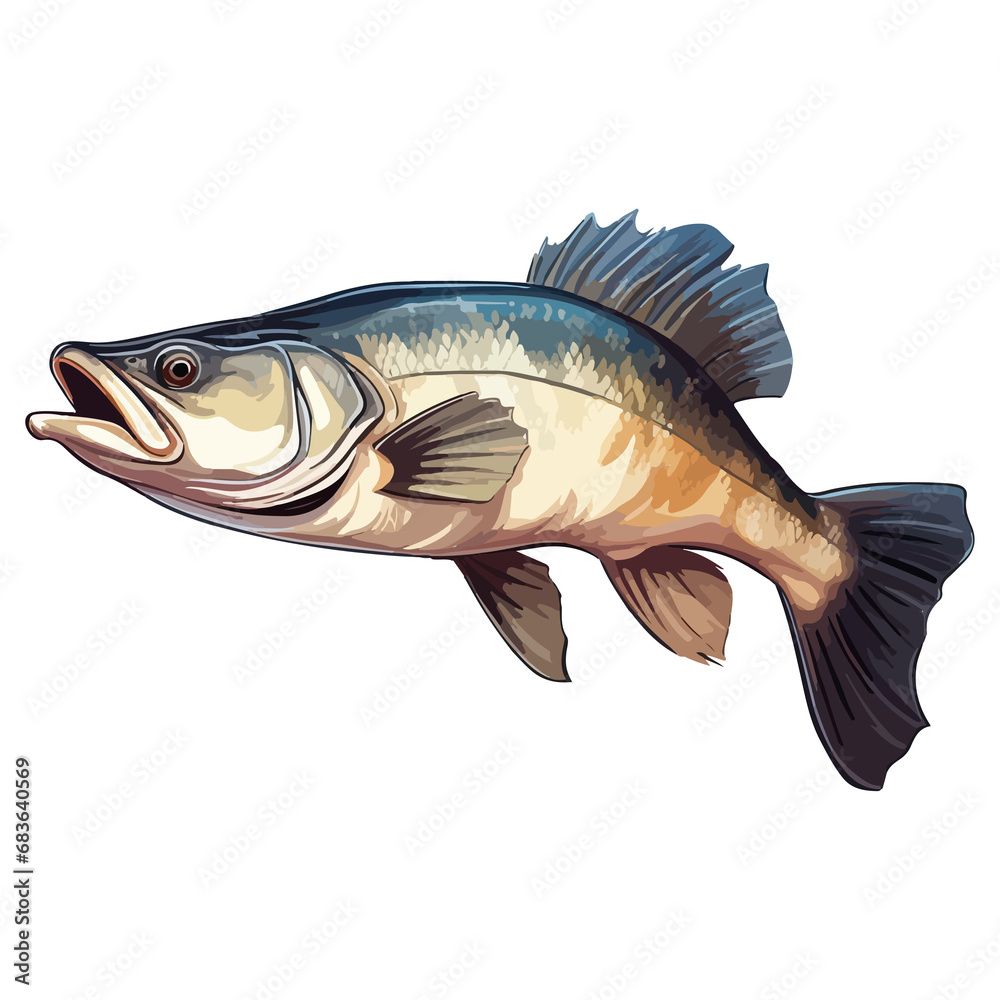 Walleye fish animal in cartoon style on transparent background, Walleye ...