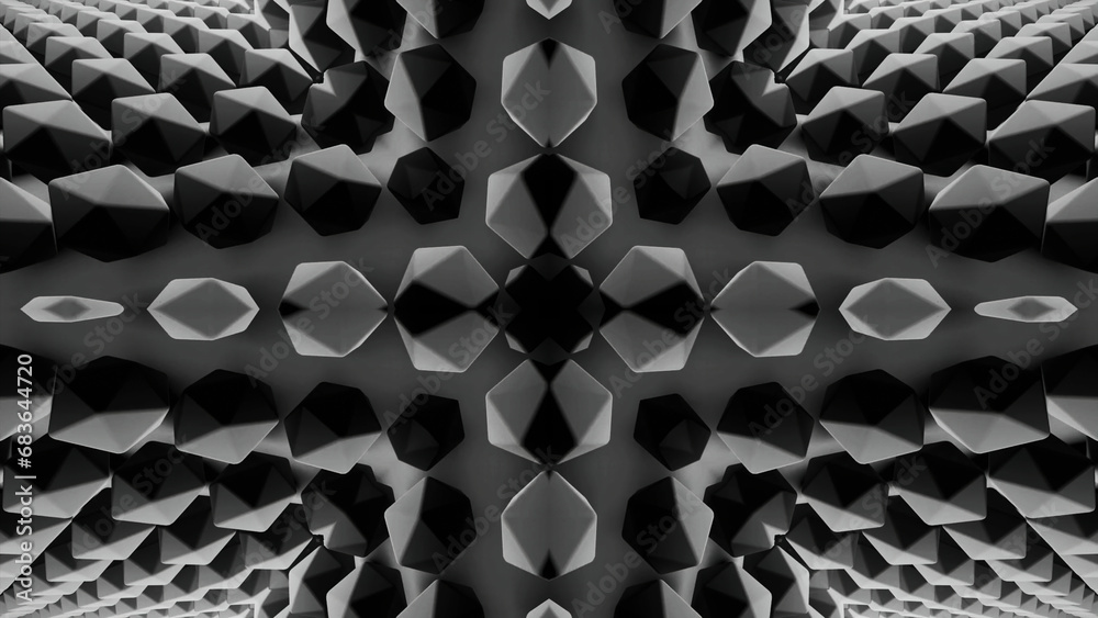 Kaleidoscopic pattern, moving texture with volumetric shapes with edges ...