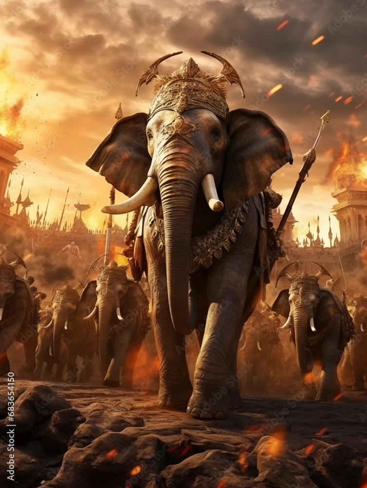 Giant Persian War Elephant Charge Into Battle in Ancient War Stock ...