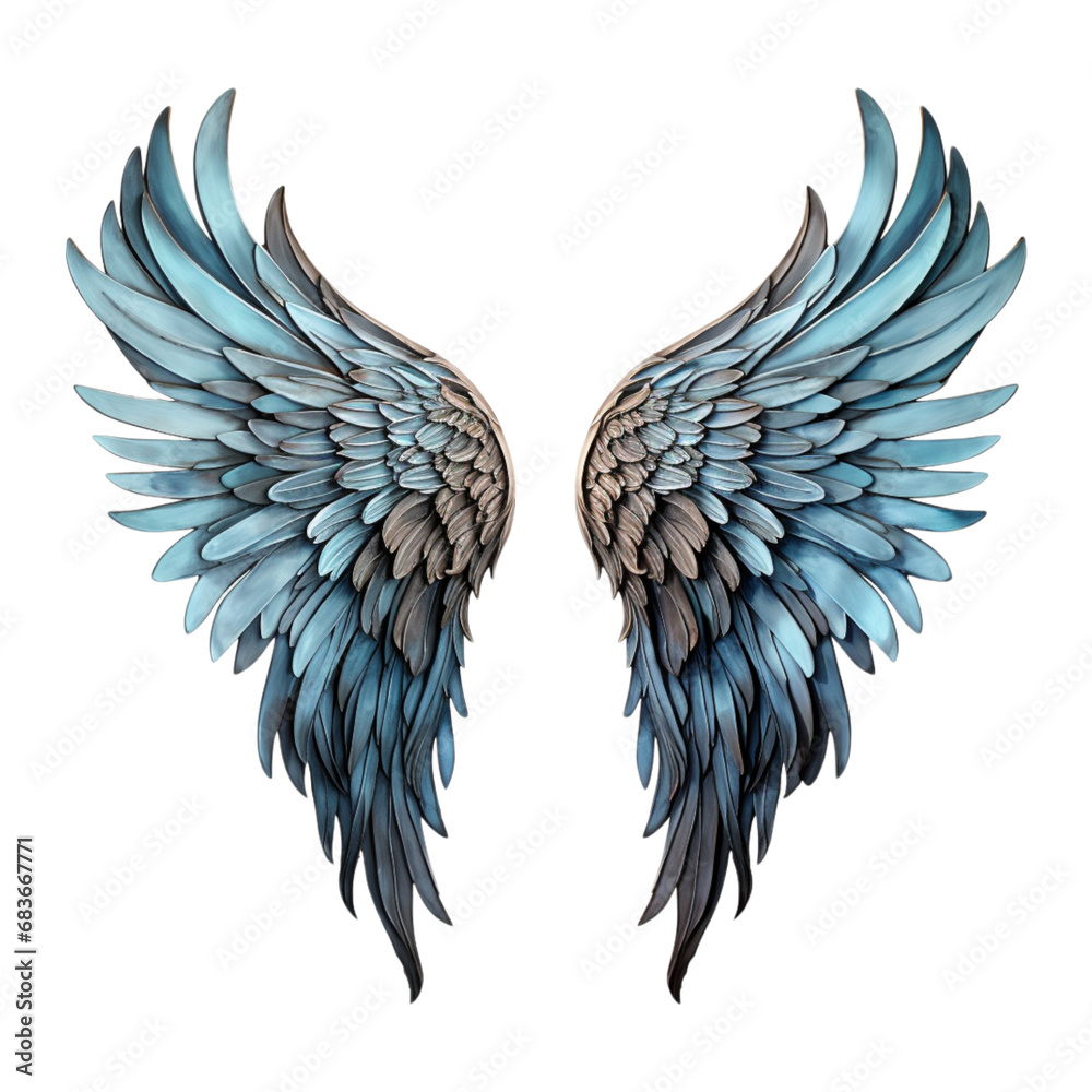 angel wings on a transparent background, in the style of light indigo ...