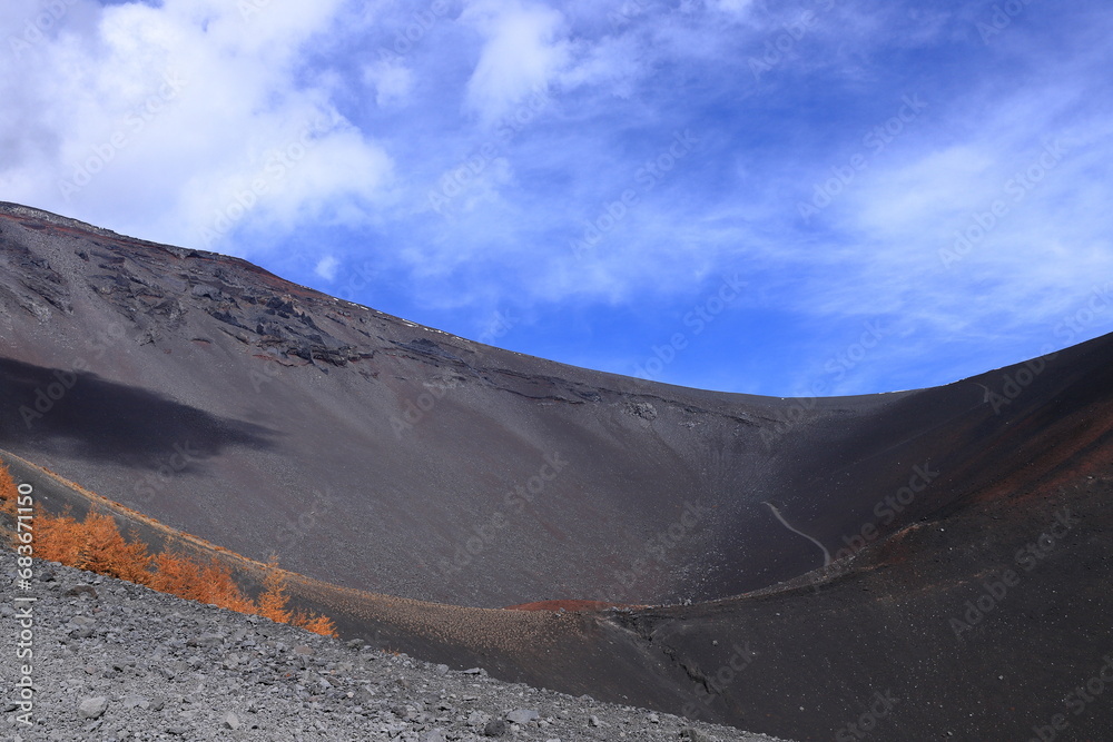 Hoei crater of Mountain Fuji in Japan. This crater is called the Hoei ...