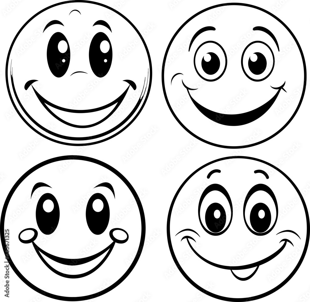 Cute emoji coloring page black and white Stock Vector | Adobe Stock