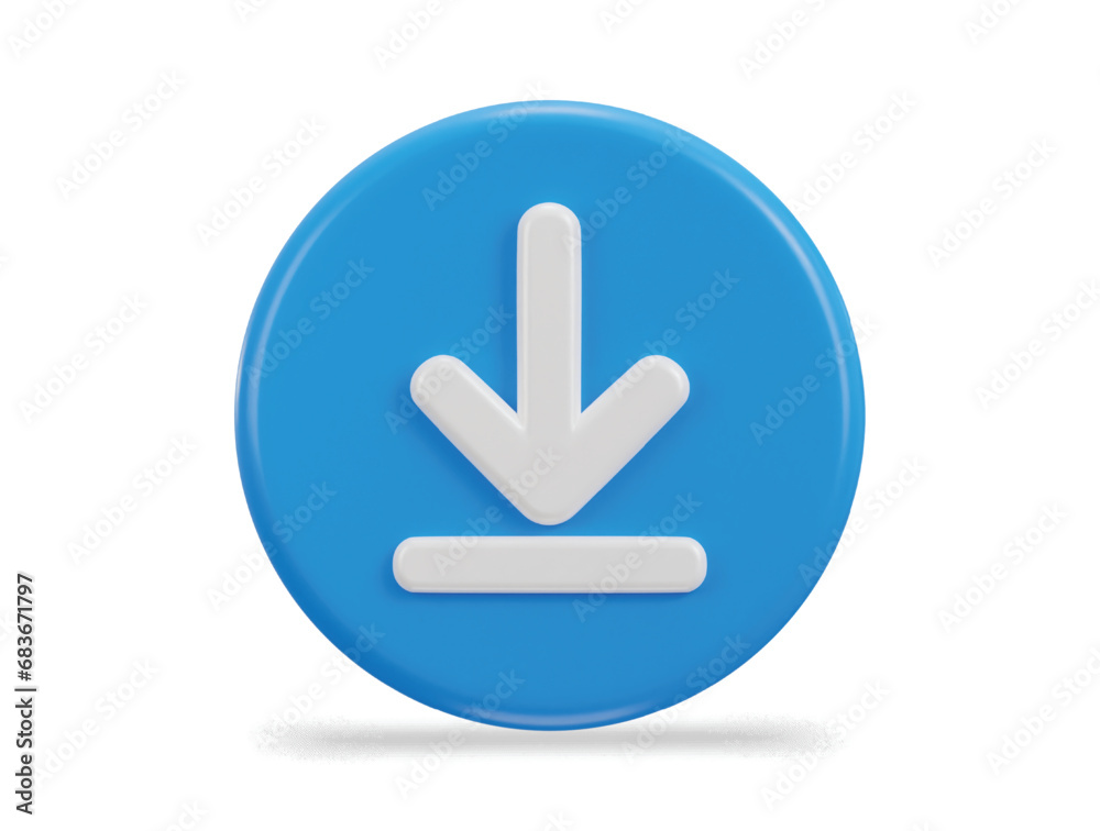 3D download icon button. Upload icon. Download symbol, sign. Down arrow ...