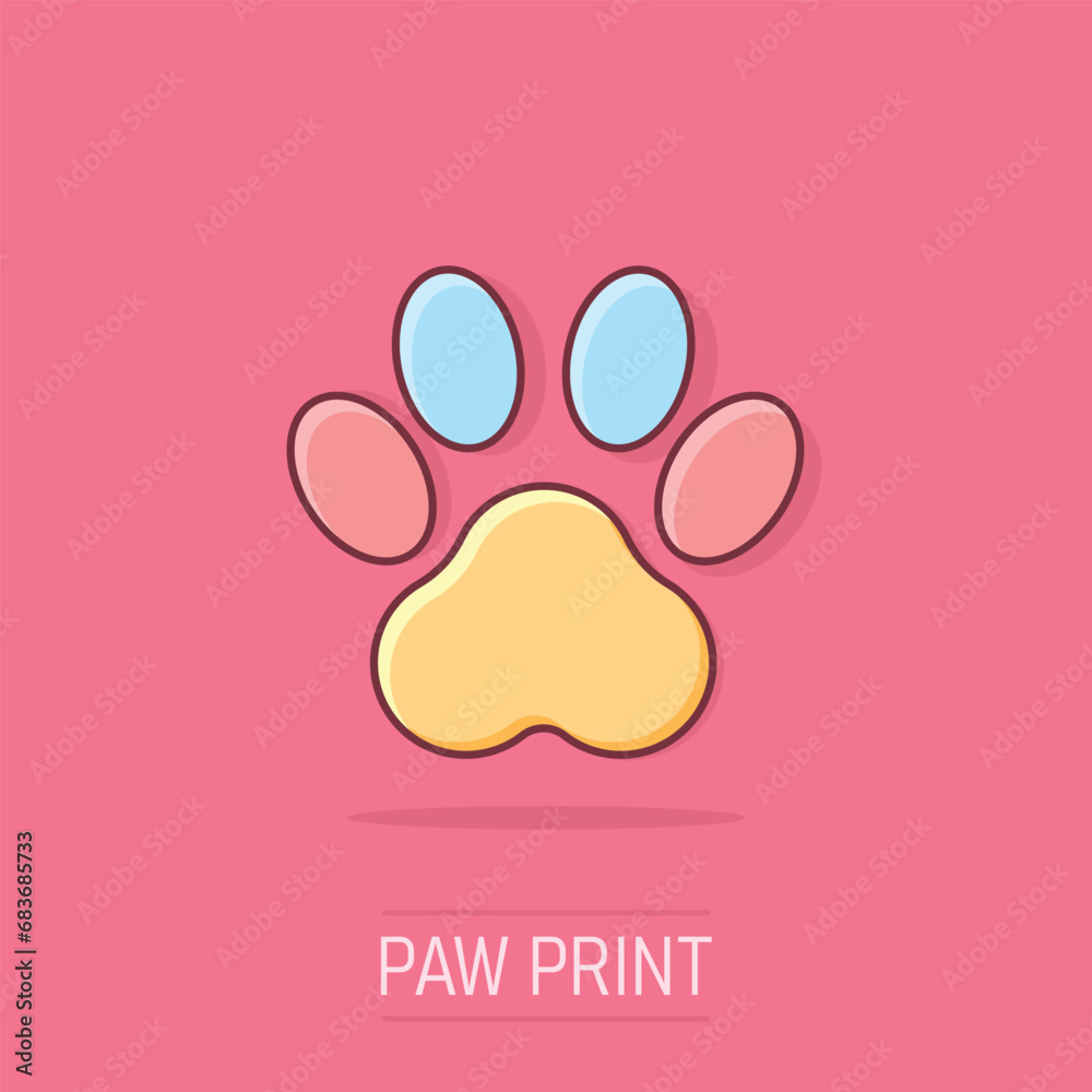 Vector cartoon paw print icon in comic style. Dog, cat, bear paw sign ...