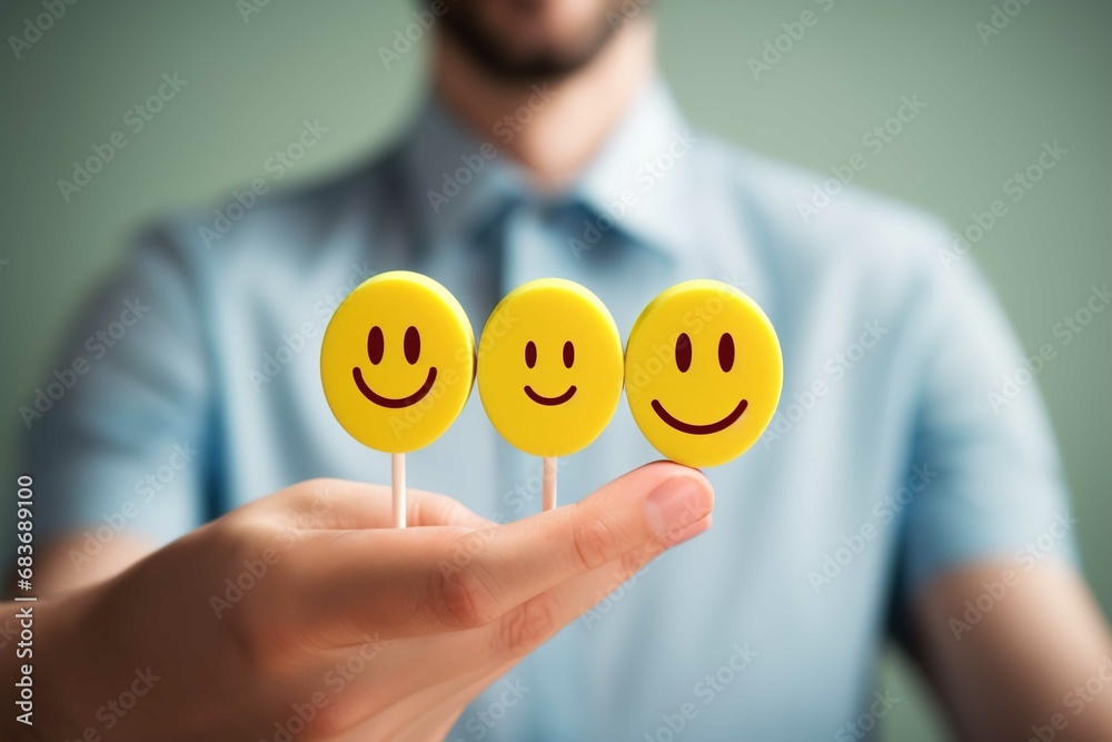 Hand choosing happy smile face paper cut, good feedback rating and ...
