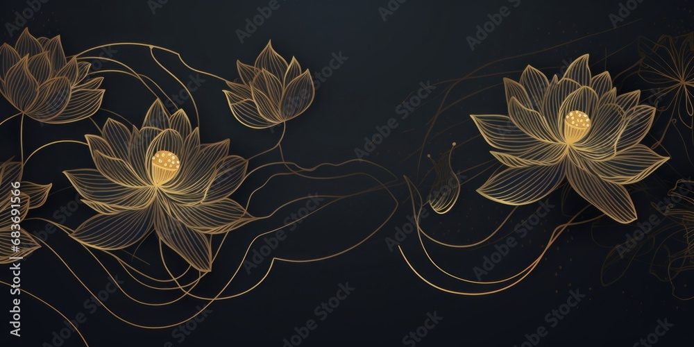 Luxury hand drawn lotus flowers background . Elegant gradient gold ...