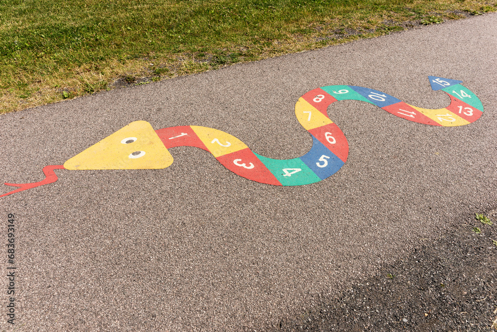 Outdoor activity for Kids, learn and play. Colorful Snakes Board Game ...