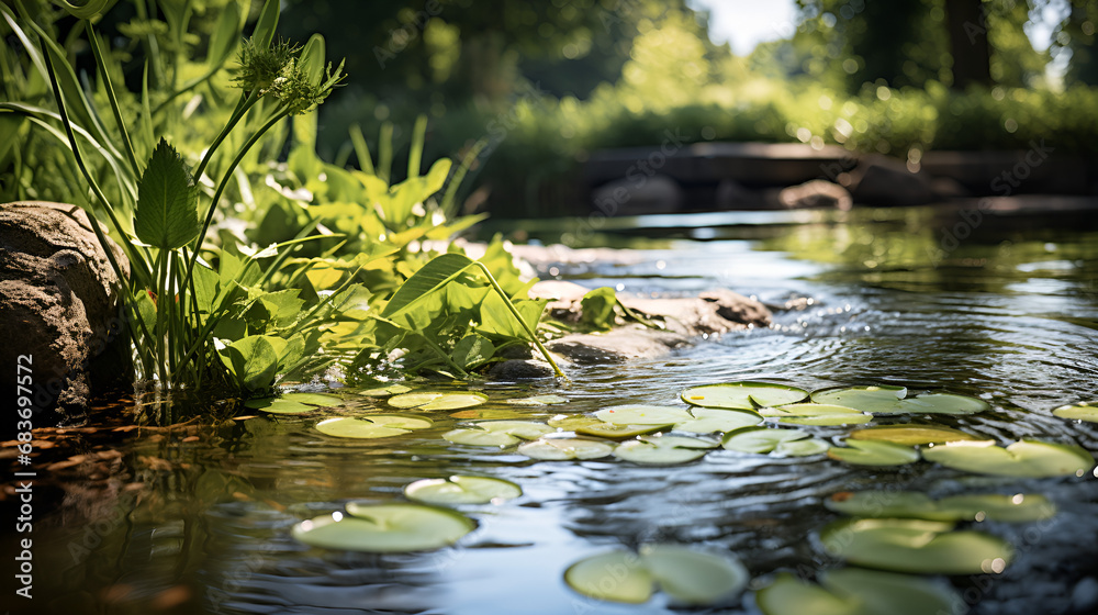 Ilustrace „Clear Water Flowing over Stones in Shallow Rainforest Stream ...