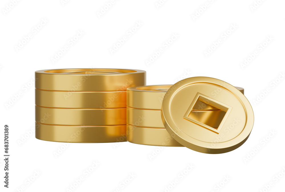 Chinese New Year stack of gold coin cash element isolated white ...