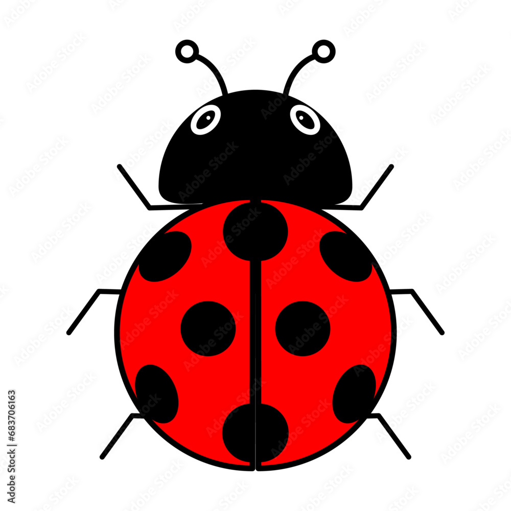 Cute ladybug or ladybird simple flat design red and black. Vector ...
