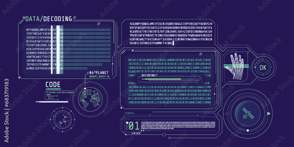 HUD interface design for decoding satellite data. Stock Vector | Adobe Stock