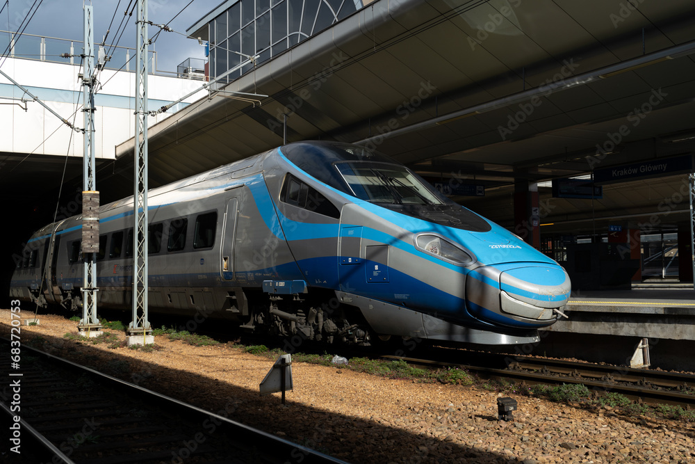 Pendolino train at Kraków Główny Main Railway Station in Cracow ...
