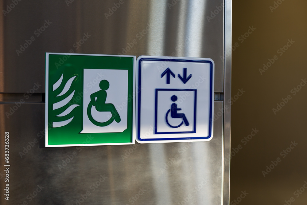 Wheelchair and fireproof elevator sign for people with disabilities ...