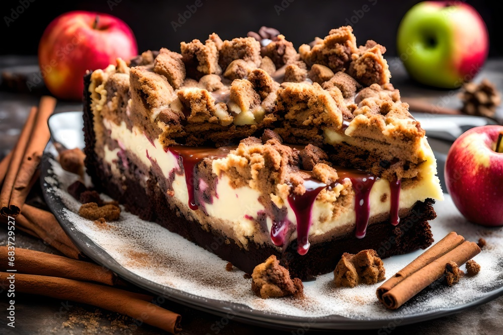 Cinnamon Apple Crumb Brownie Cheesecake, a comforting creation with the ...