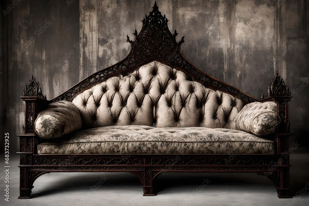 Highlight the architectural beauty of a Gothic Revival sofa with Gothic ...