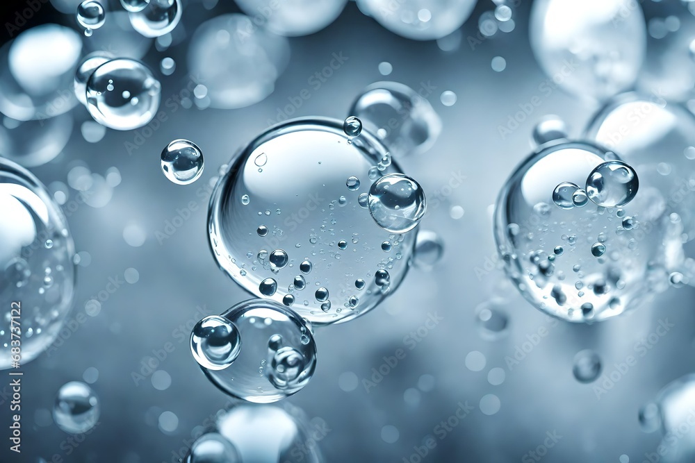 extreme Close-up of white transparent drops liquid bubbles molecules ...