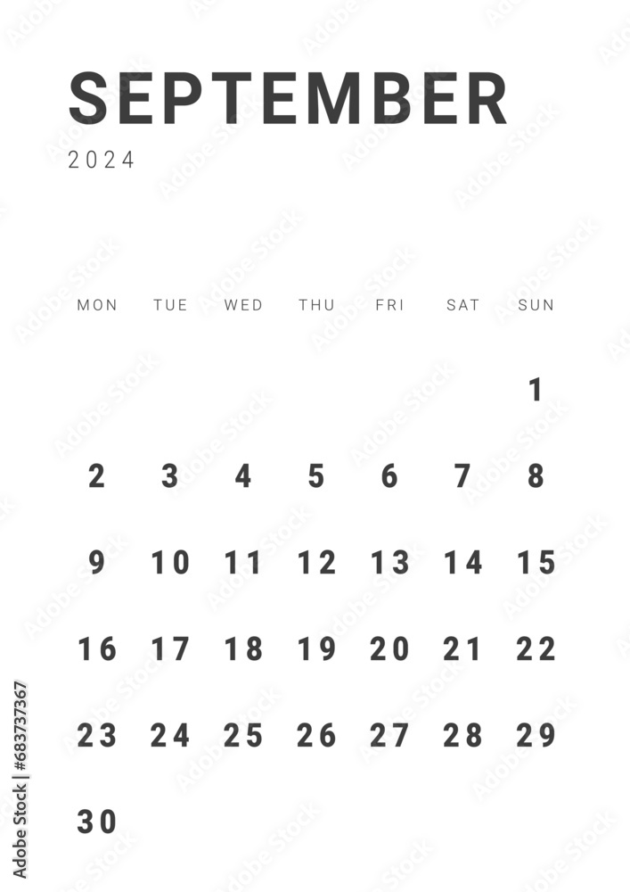 Monthly page Calendar Planner Templates of September 2024. Vector ...