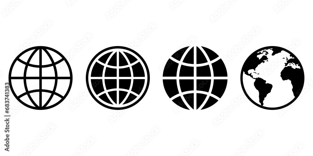 World icons set. Earth icon collection. Globes with world maps symbol ...