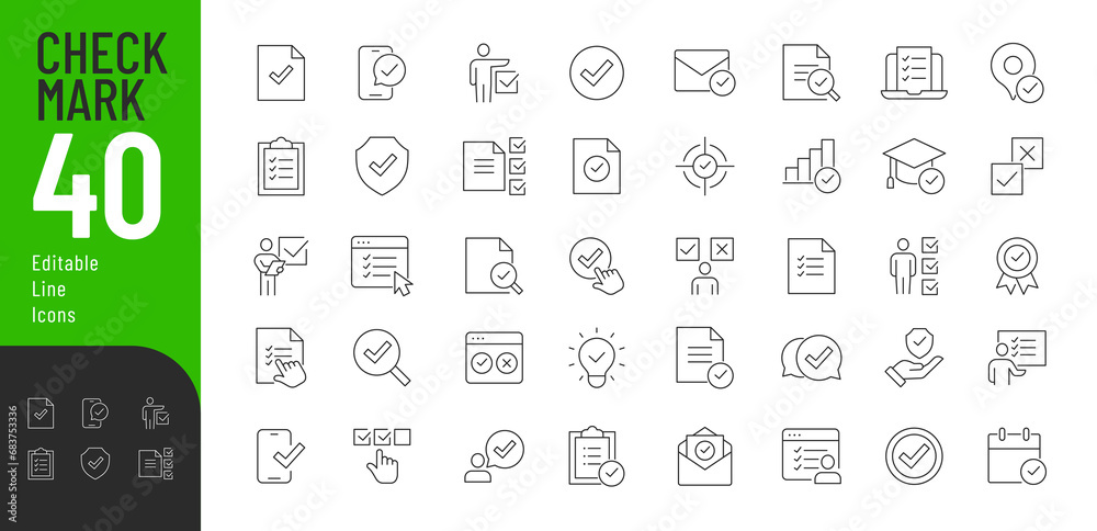 Check Mark Line Editable Icons set. Vector illustration in thin line ...
