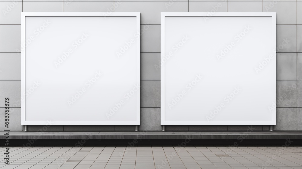 Large blank advertising poster, billboard banner mockup; lush plants ...