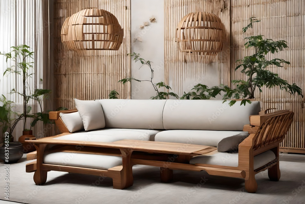 Design an image of a Korean Ondol sofa that harmonizes with its ...