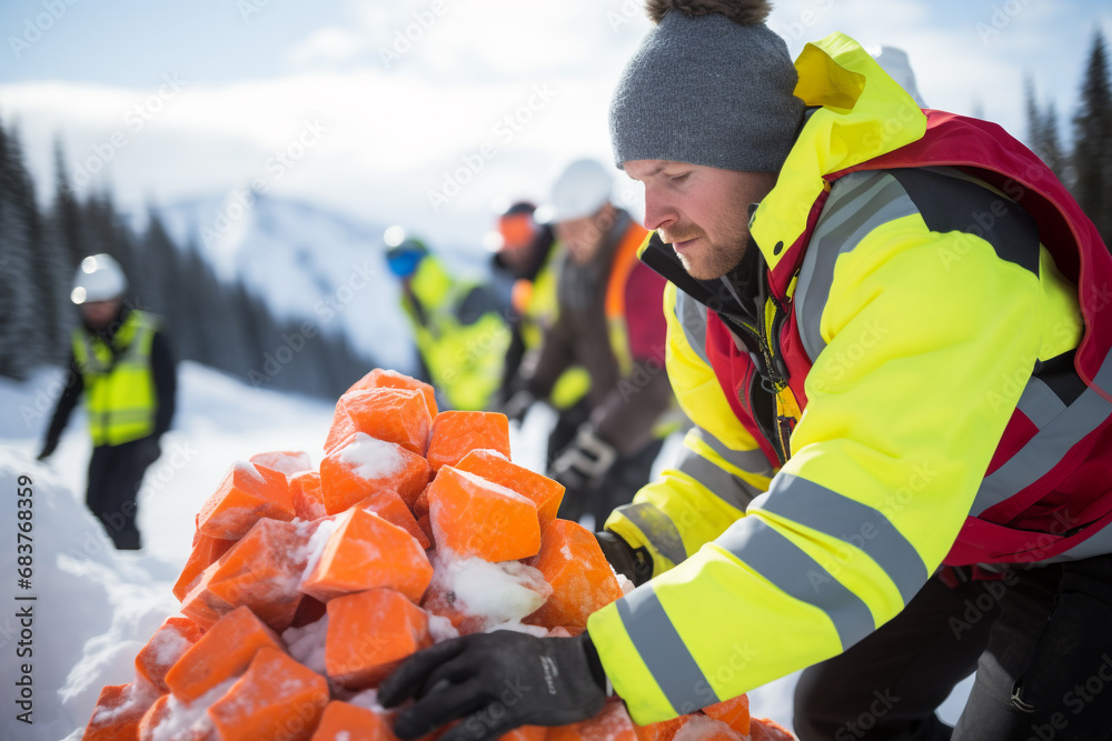 multicolor human ingenuity in avalanche protection, embodying ...