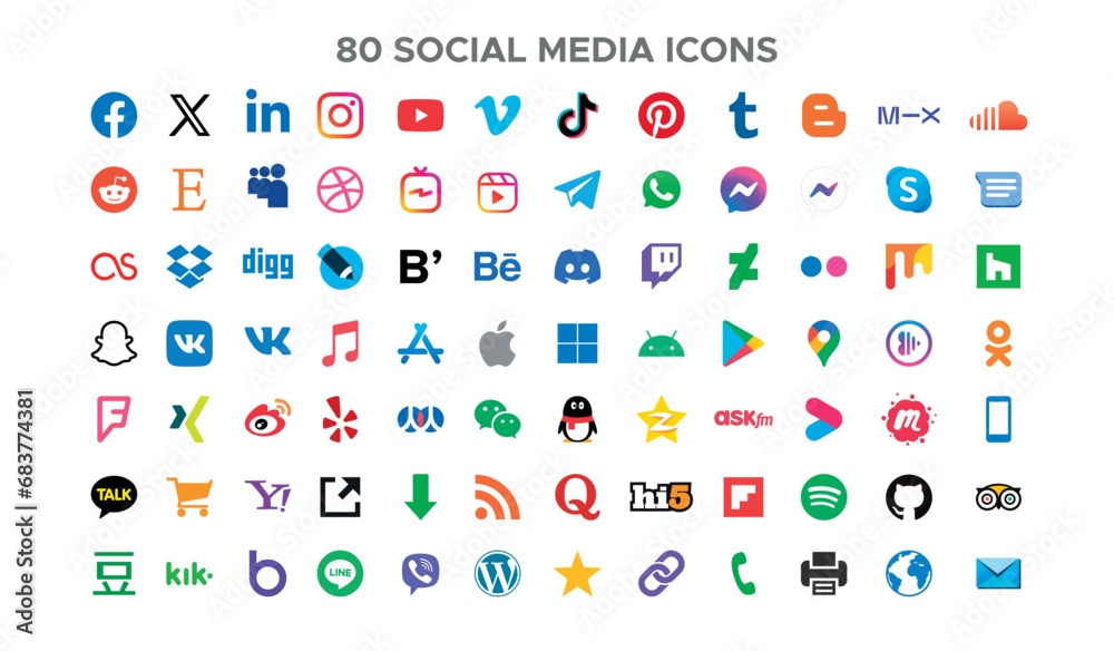Simple flat social media icons collection - colorful icon set, minimal ...