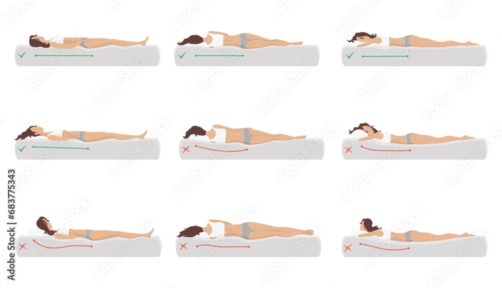 Correct and incorrect sleeping body posture. Healthy sleeping position ...