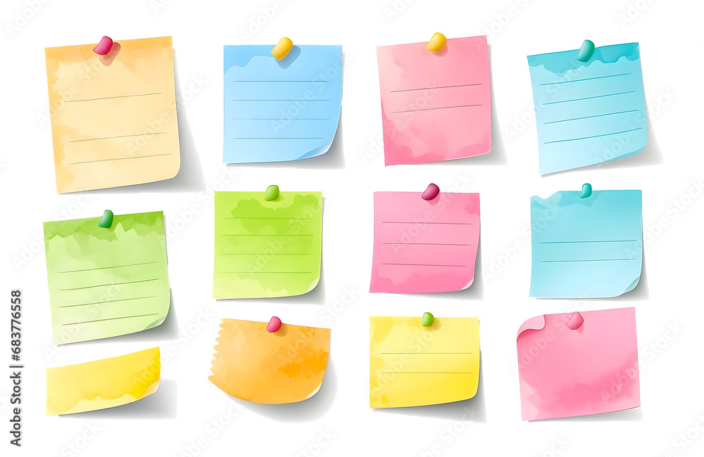 watercolor set of list sheet digital cute sticky notes memo on ...