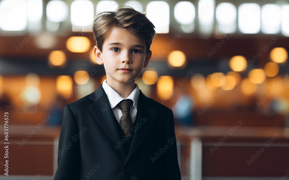 Children wearing lawyer and judge costumes The background of the trial ...
