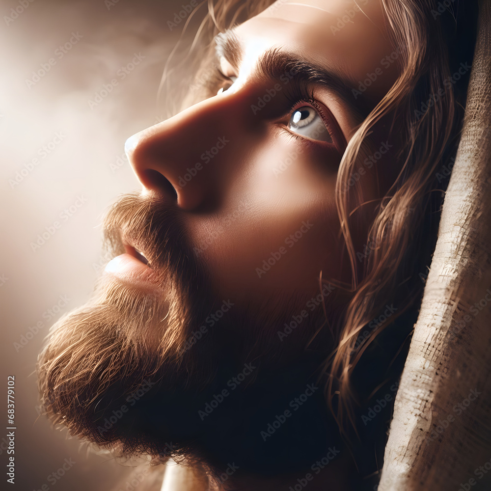 Jesus face looking up to heaven Stock Illustration | Adobe Stock