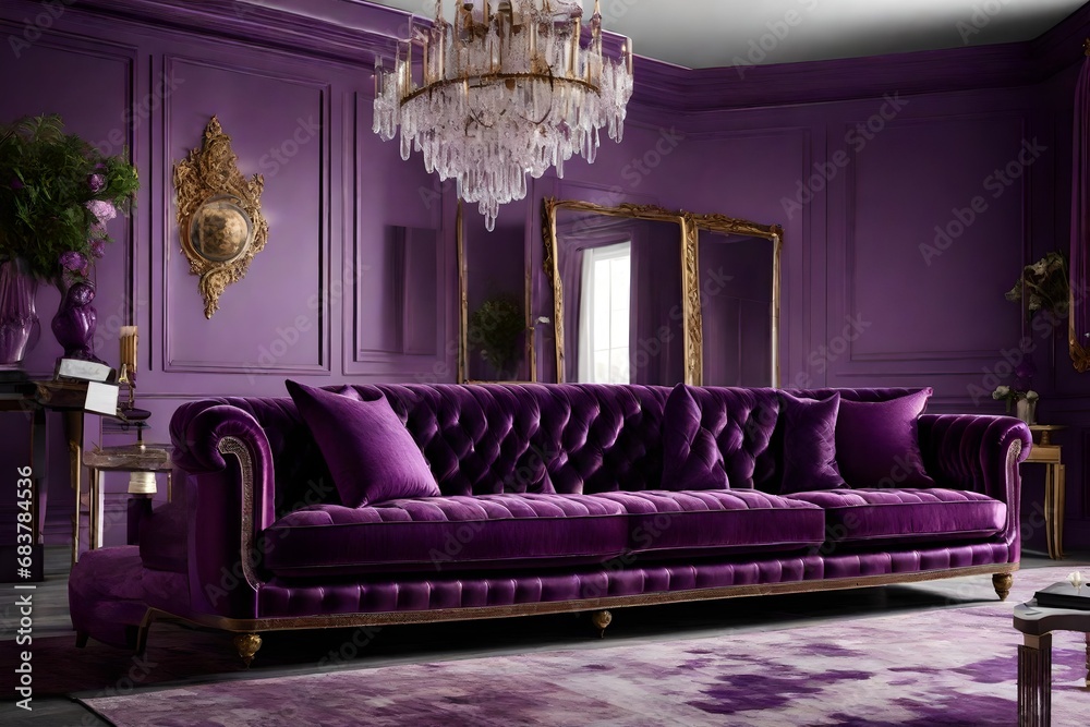 Craft an image of a Plum Purple Color Sofa, making it the epitome of ...