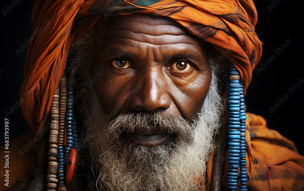 Closed up portrait Tribal Ethiopia indian elderly man in ethnic ...