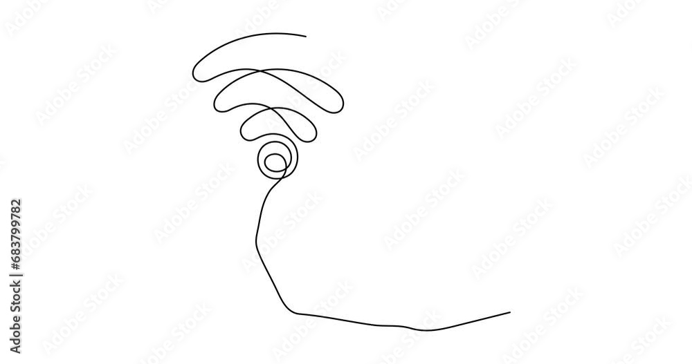 Hand with WI-FI signal one line art animation,hand drawn palm holds ...