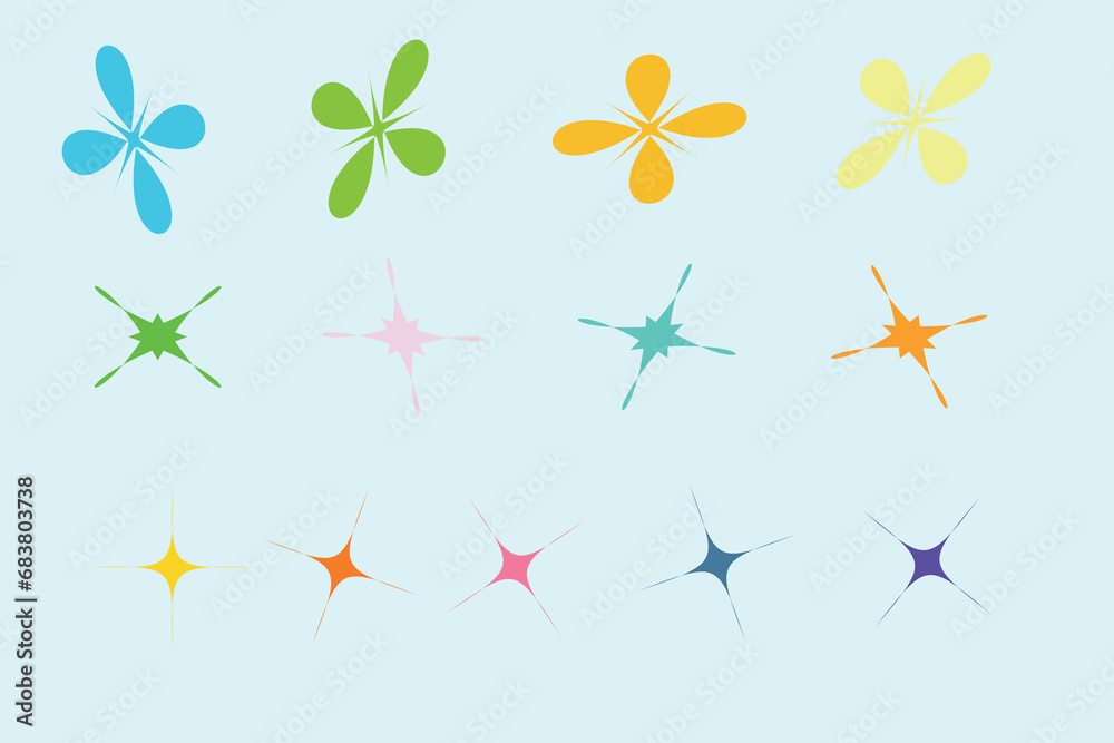 Set of star figures. Collection of figures of stars and flowers ...