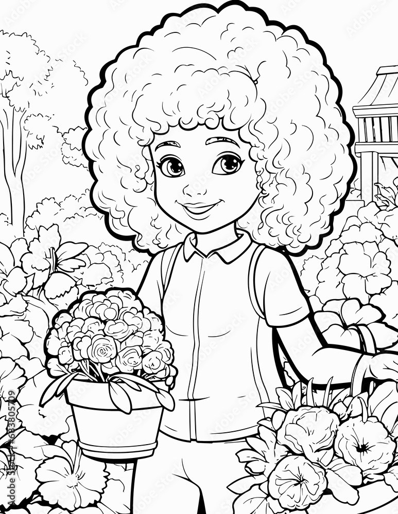 Girl coloring page. Girl Gardening Coloring Page. Garden coloring page ...