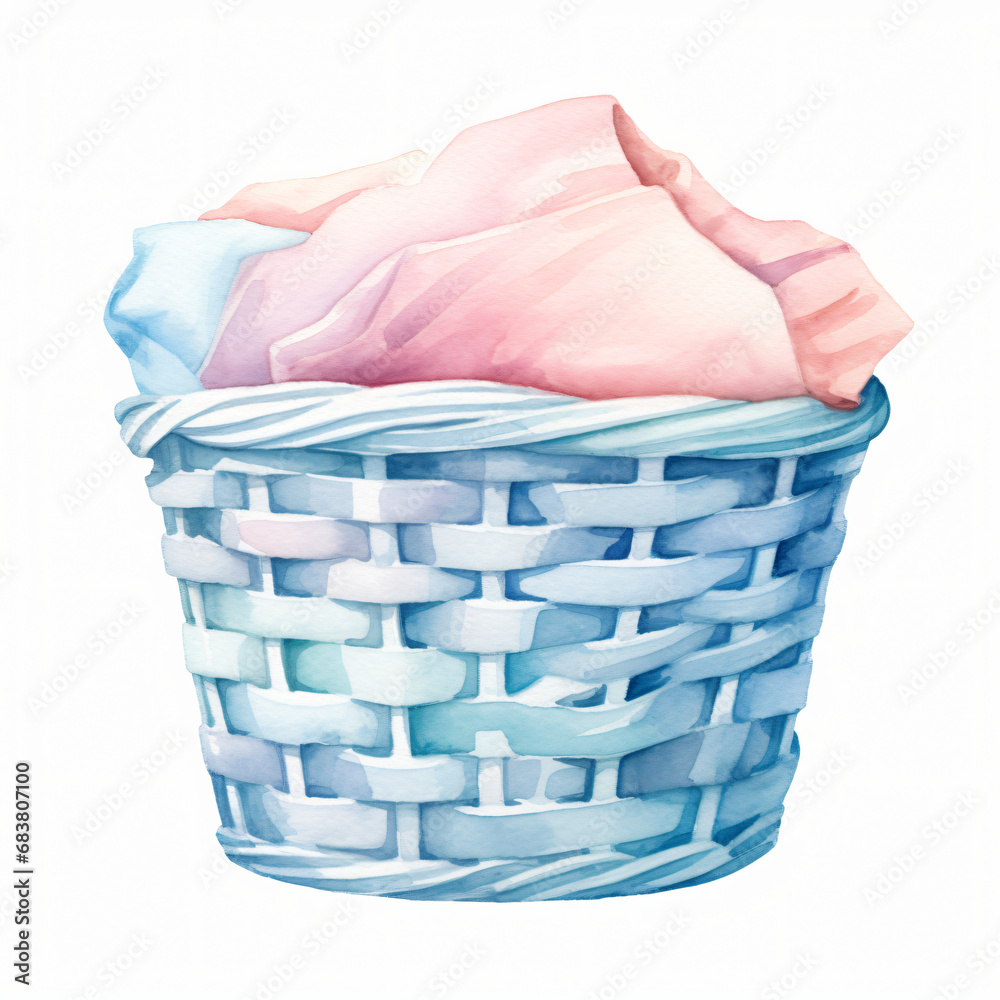 Watercolor laundry basket Clipart isolated on white background Stock ...