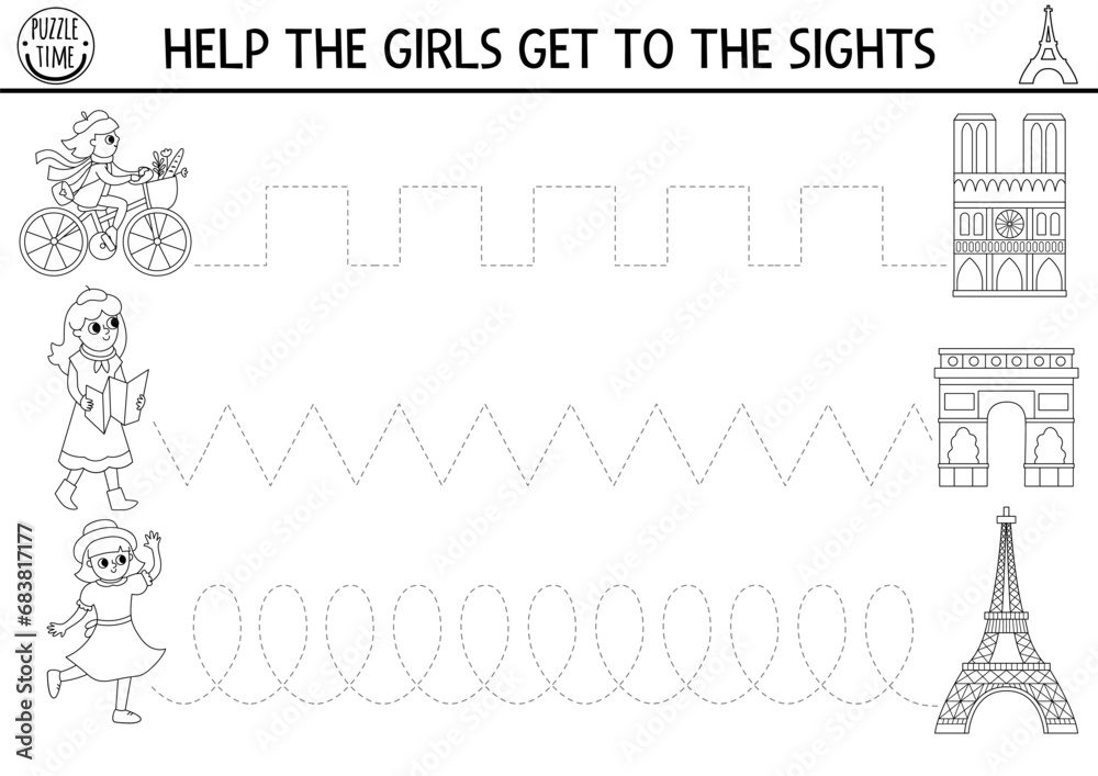 Vector French themed handwriting practice worksheet. French printable ...