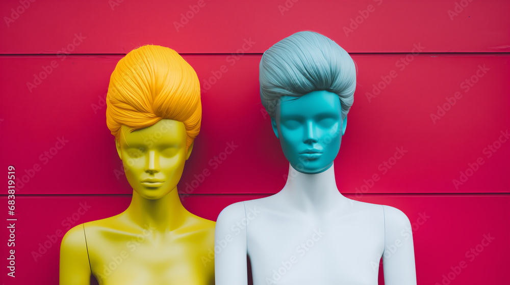 Mannequin doll couple posed affectionately next to each other with ...