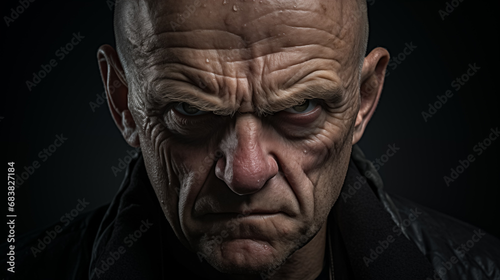 Intense man with a bald head and grim expression. Stock Photo | Adobe Stock