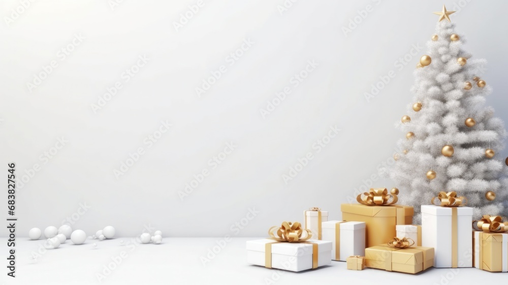 minimalist christmas background with christnas tree and gift boxes ...