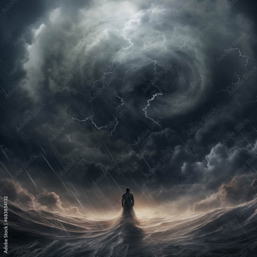 human figure in the middle of storm states of mind Stock Illustration ...