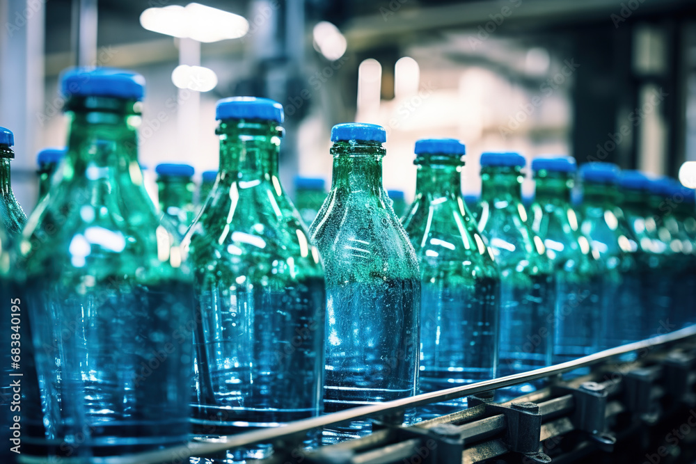 production of drinking water in glass bottles in the workshop, the ...